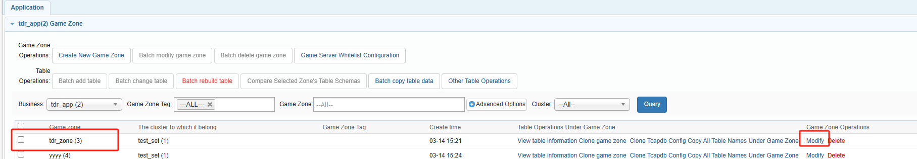 Modify The Game Zone Table Group · Tcaplusdb User Guide